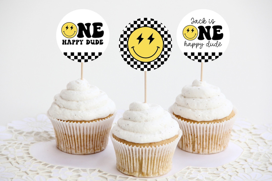 Editable One Happy Dude Cupcake Toppers, One Happy Dude Birthday ...