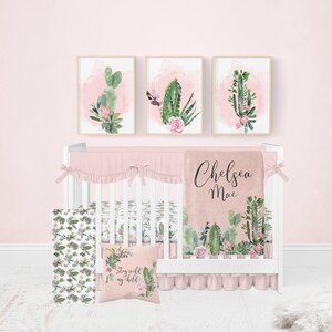 Personalized Cactus Crib Sheet, Floral Crib Sheet, Crib Sheets Girl ...