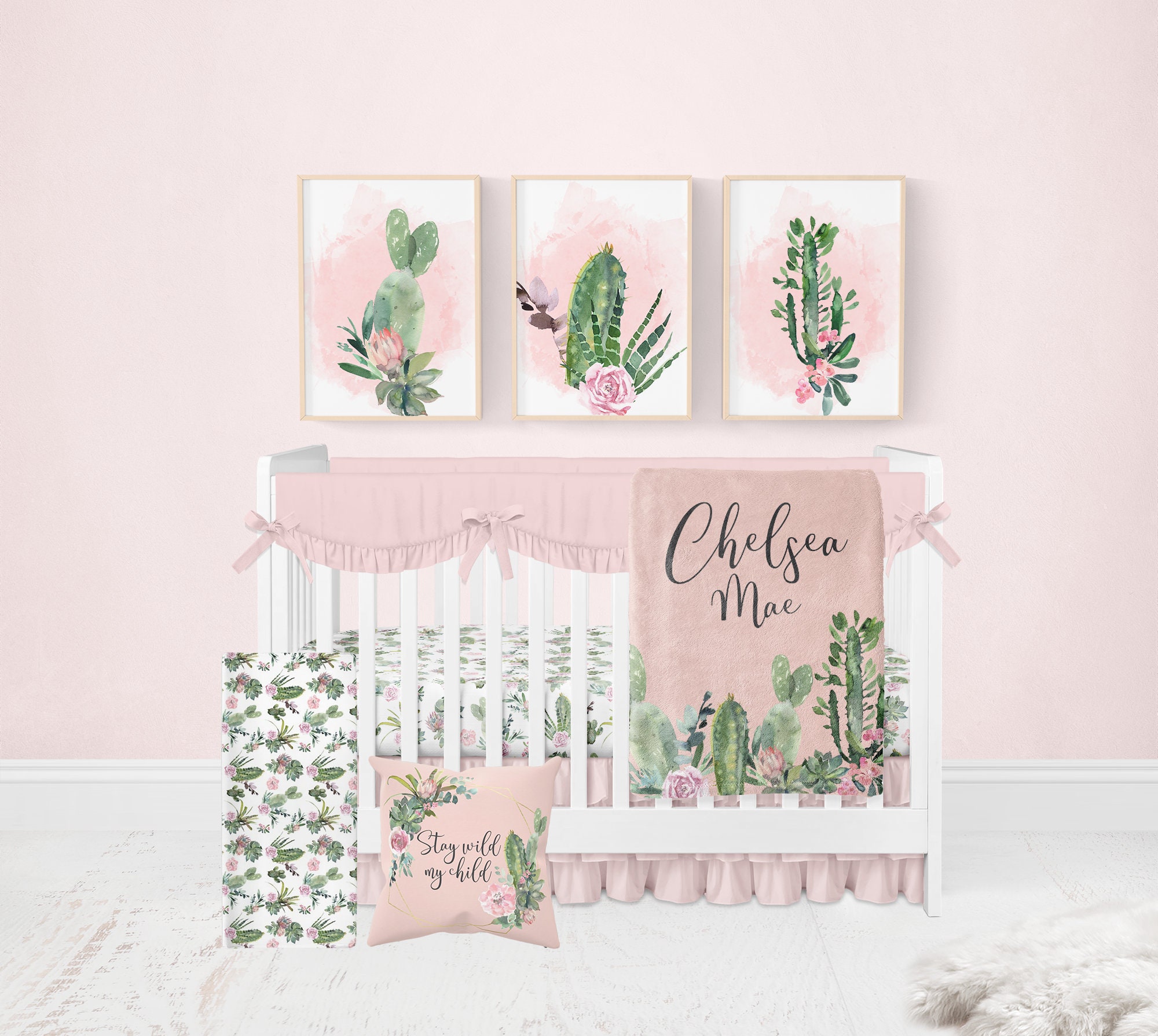 Personalized Cactus Crib Sheet, Floral Crib Sheet, Crib Sheets Girl ...