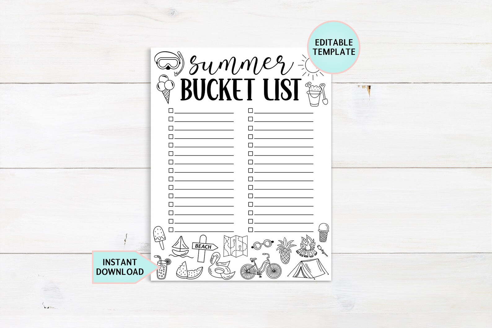 Editable Summer Bucket List Printable, Summer Break Bucket List ...