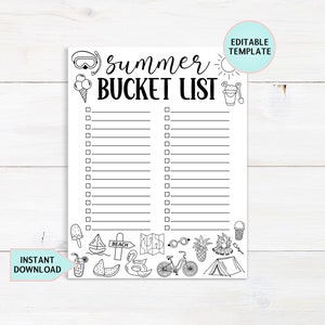 Editable Summer Bucket List Printable, Summer Break Bucket List ...