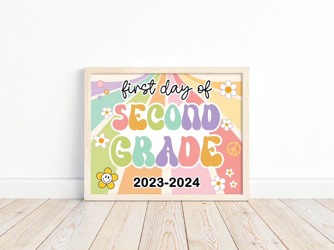 First Day Of Second Grade Sign Printable Retro First Day Of School Sign First Day Of 2nd Grade
