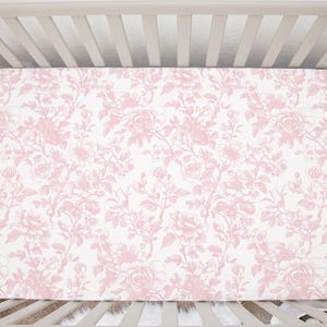 Pink Toile Crib Sheet, Toile De Jouy, Baby Girl Bedding, Pink Floral ...