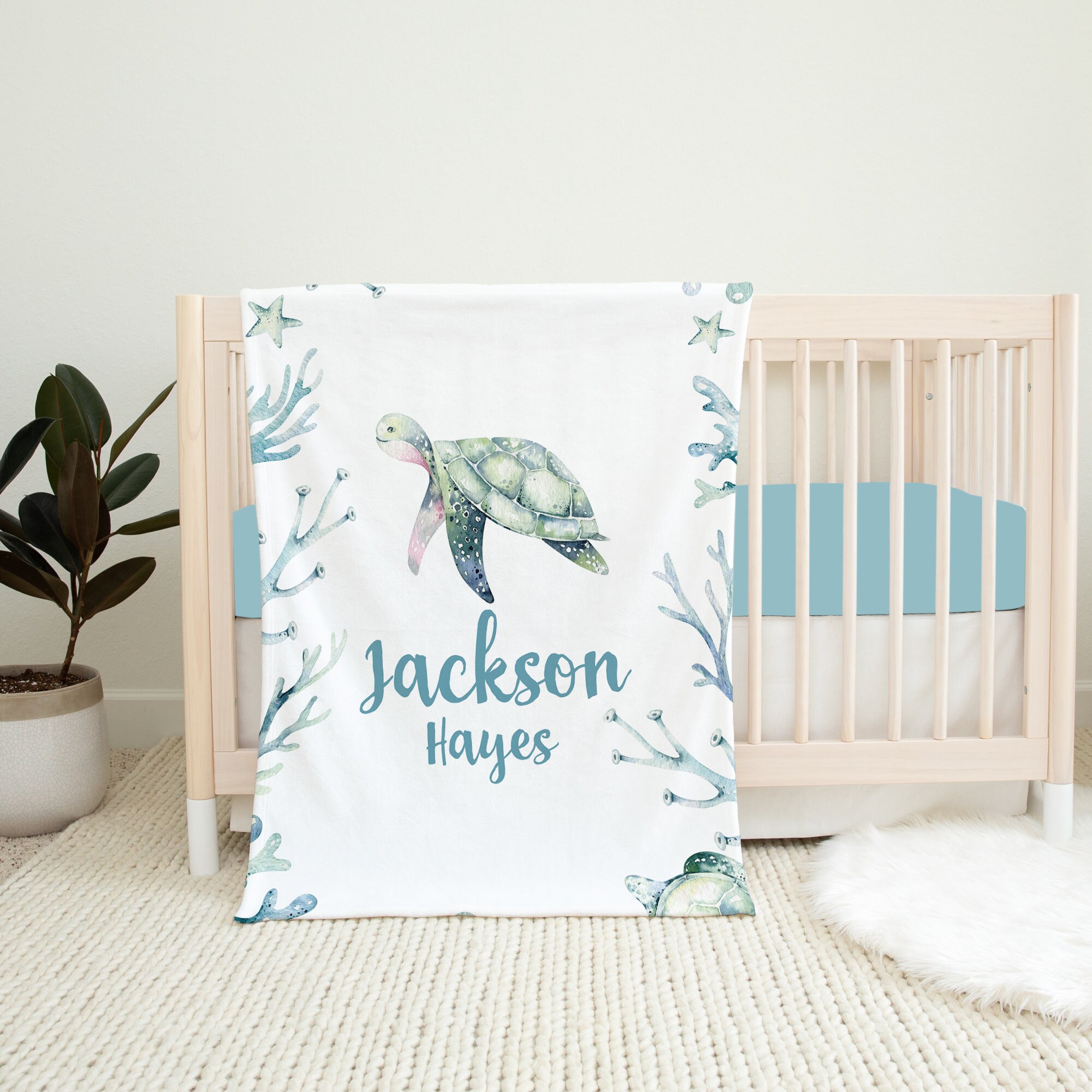 Personalized Sea Turtle Baby Blanket Baby Name Blanket | Etsy