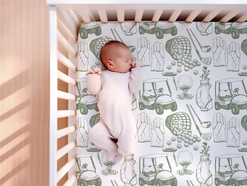Golf Crib Sheets Boy, Mini Crib Sheet, Sage Green Baby Boy Bedding ...
