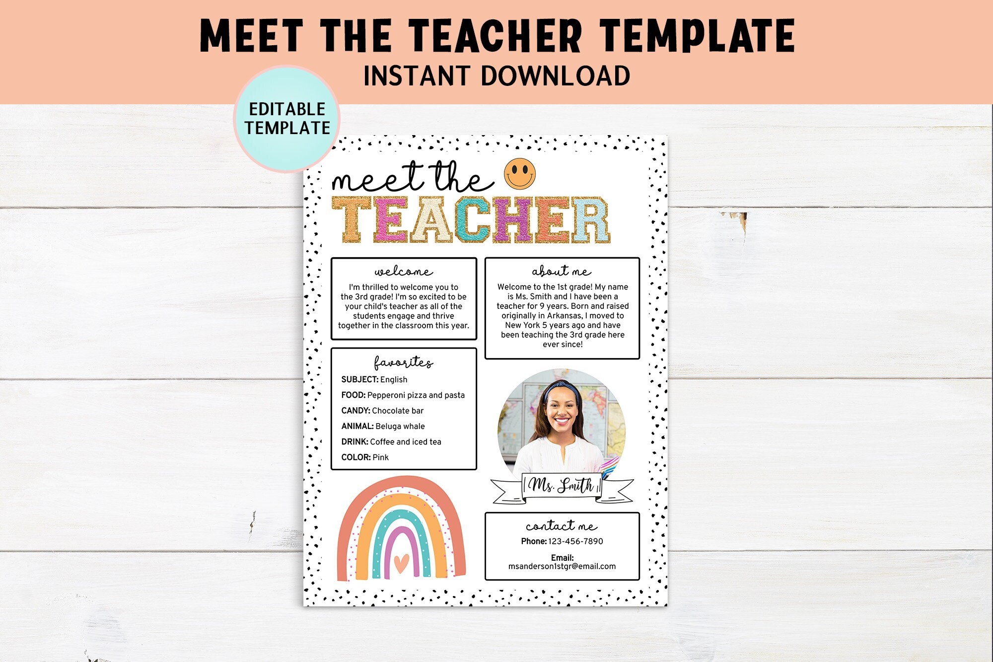 Retro Meet the Teacher Template, Editable Teacher Printable, Groovy ...