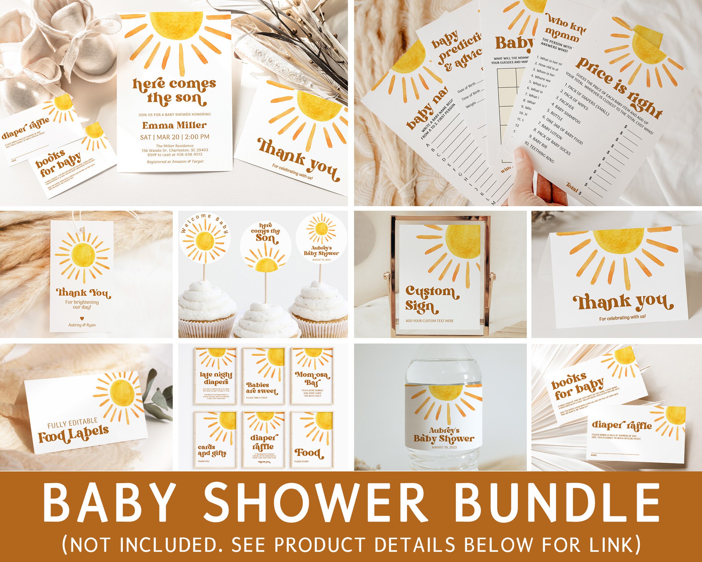 Sun Diaper Raffle Sign, Here Comes the Son Baby Shower Sign Boy, Boho ...