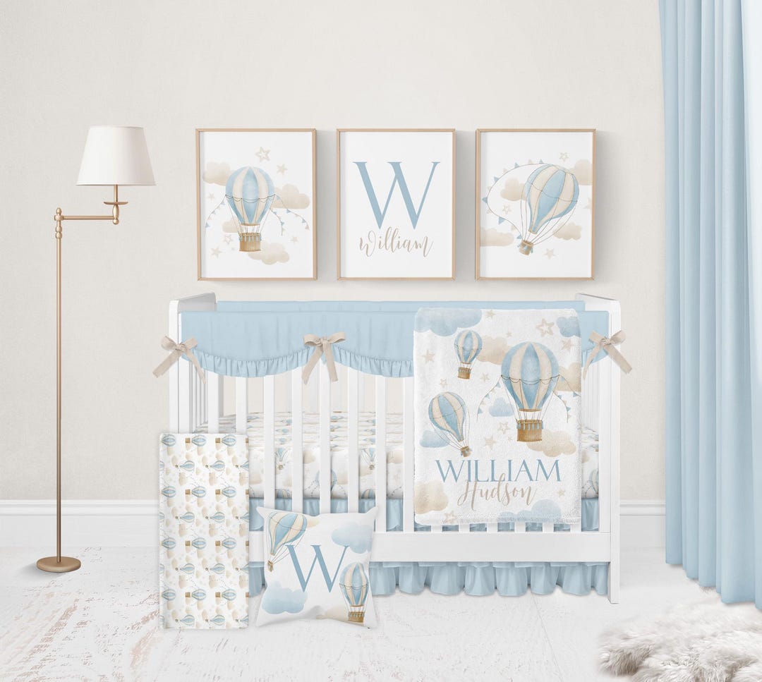 Hot Air Balloon Crib Bedding Set Boy, Blue Baby Bedding Crib Sets Boy ...