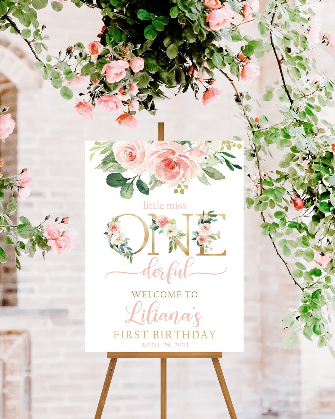 Onederful Birthday Sign, Pink Floral Birthday Welcome Sign, Little Miss ...