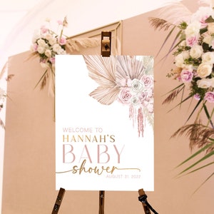Boho Baby Shower Welcome Sign, Baby Shower Sign Girl, Floral Boho Baby ...