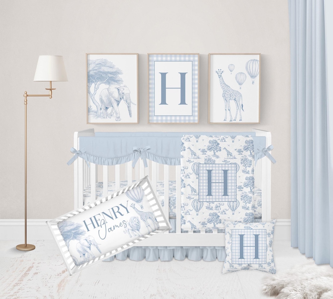 Baby Boy Crib Bedding, Blue Toile Crib Bedding Set Boy, Baby Boy ...