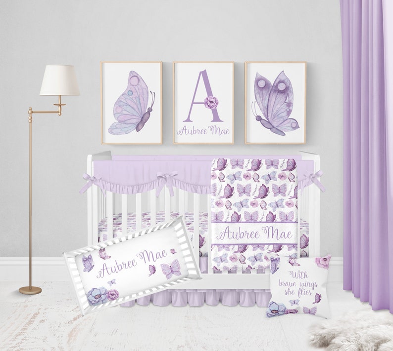 Purple Butterfly Crib Sheet, Butterfly Crib Bedding, Crib Sheets Girl ...