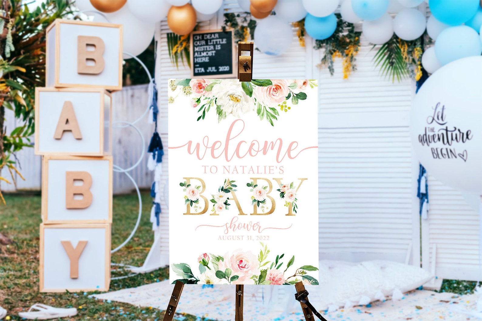 Floral Baby Shower Welcome Sign, Personalized Baby Shower Sign, Baby ...