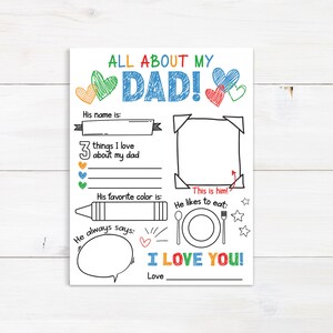 All About My Dad Printable, Fathers Day Gift From Kids, Father's Day ...