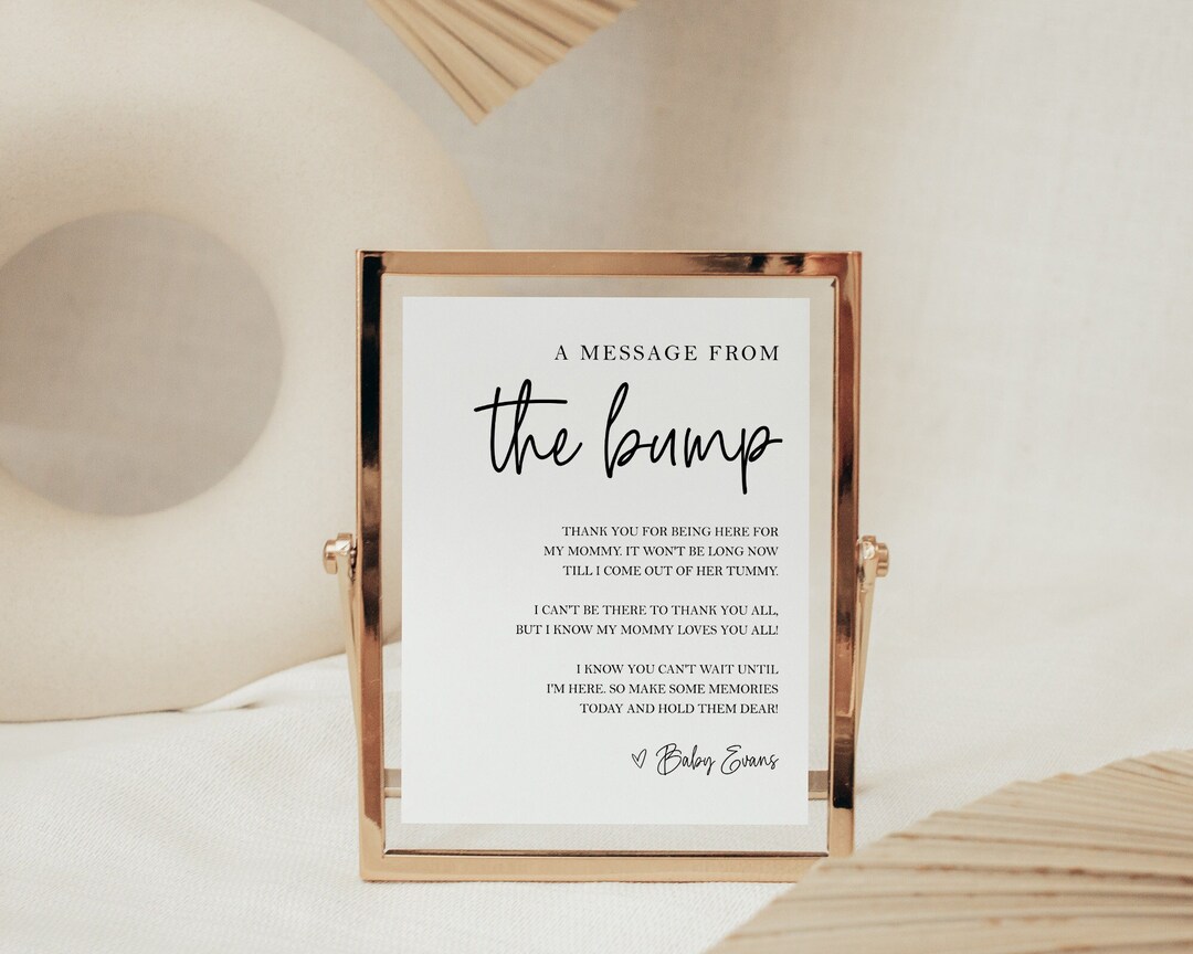 Message From the Bump Sign, Editable Minimalist Baby Shower Sign ...