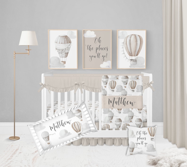 Hot Air Balloon Crib Sheet, Neutral Crib Sheet, Hot Air Balloon Nursery ...