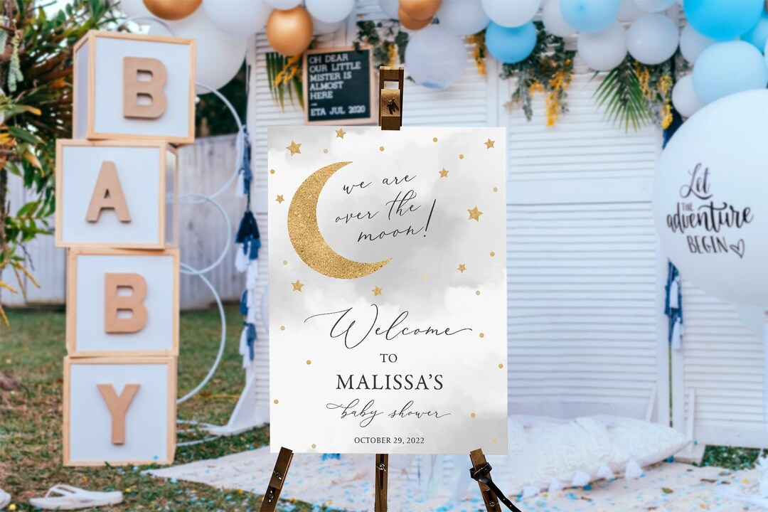 Over the Moon Baby Shower Welcome Sign, Twinkle Little Star Baby Shower ...