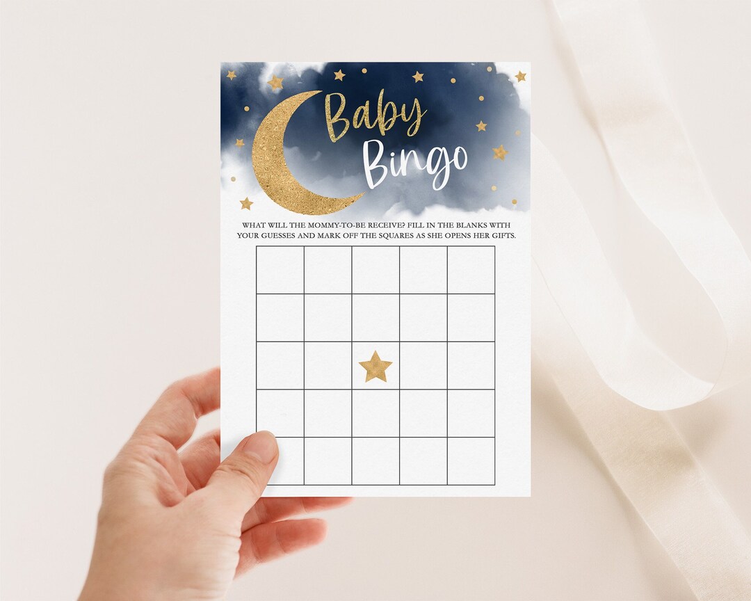 Over the Moon Baby Bingo Game, Over the Moon Baby Shower Bingo Cards ...