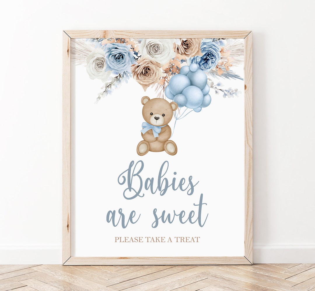Babies Are Sweet Sign, Blue Boho Teddy Bear Baby Shower Sign, Teddy ...