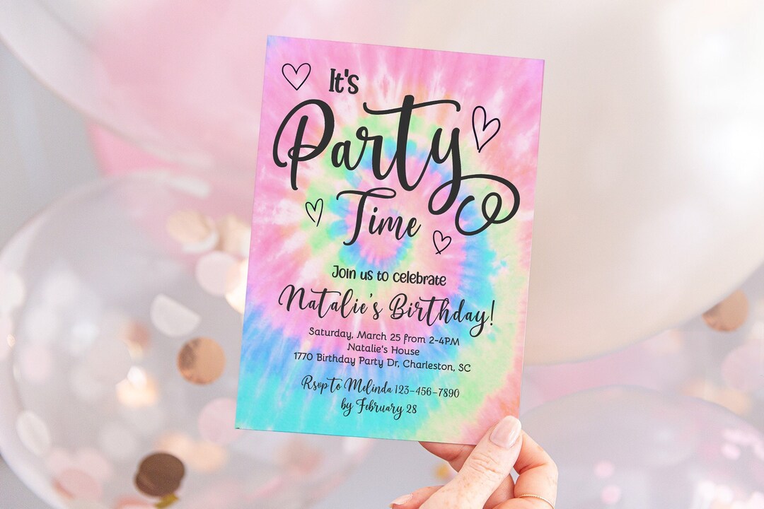 Tie Dye Party Invitation, Rainbow Tie Dye Birthday Invitations Editable, Tie-dye Party ...
