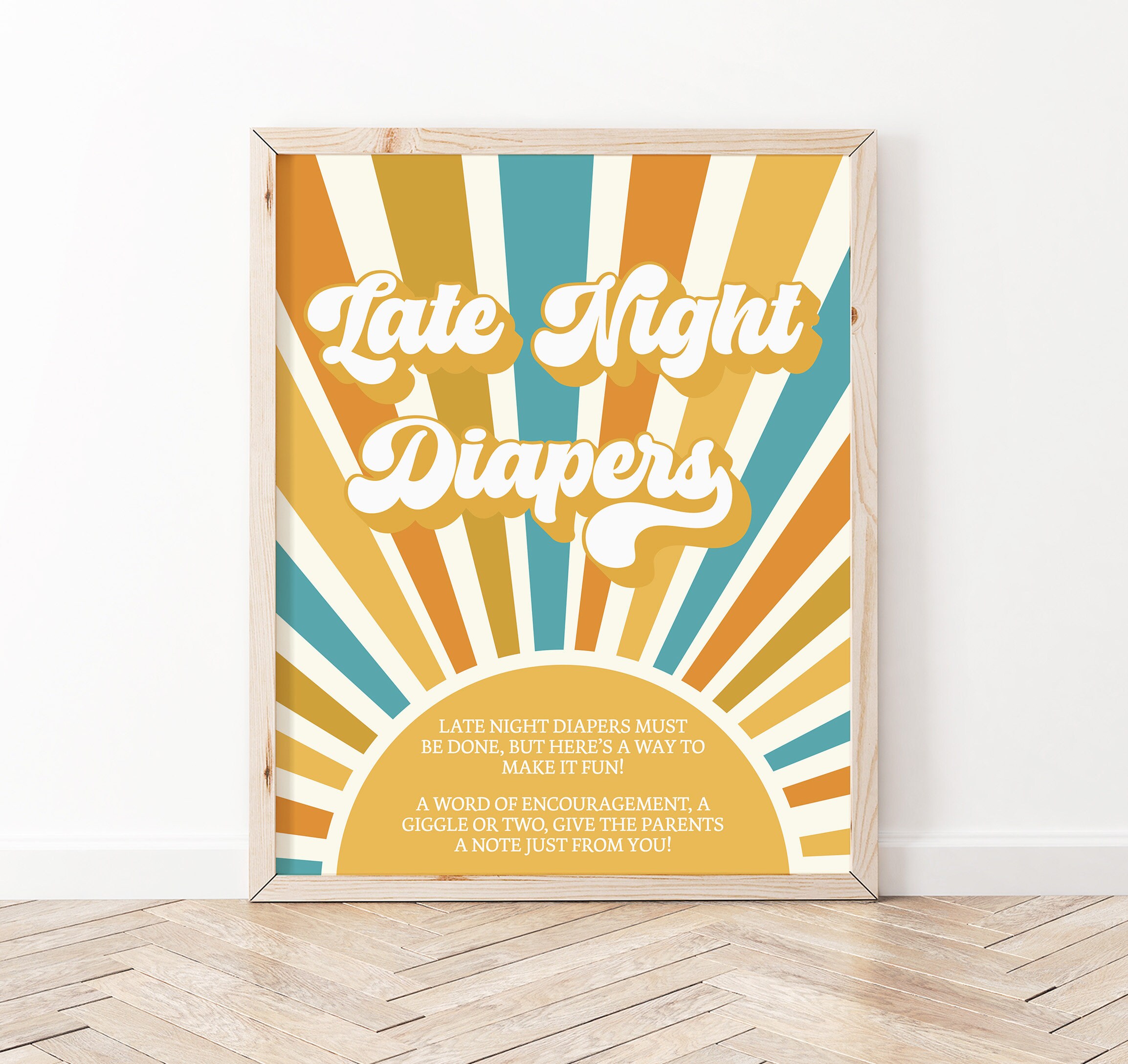 Sun Baby Shower Late Night Diapers Sign, Retro Here Comes the Son Baby ...