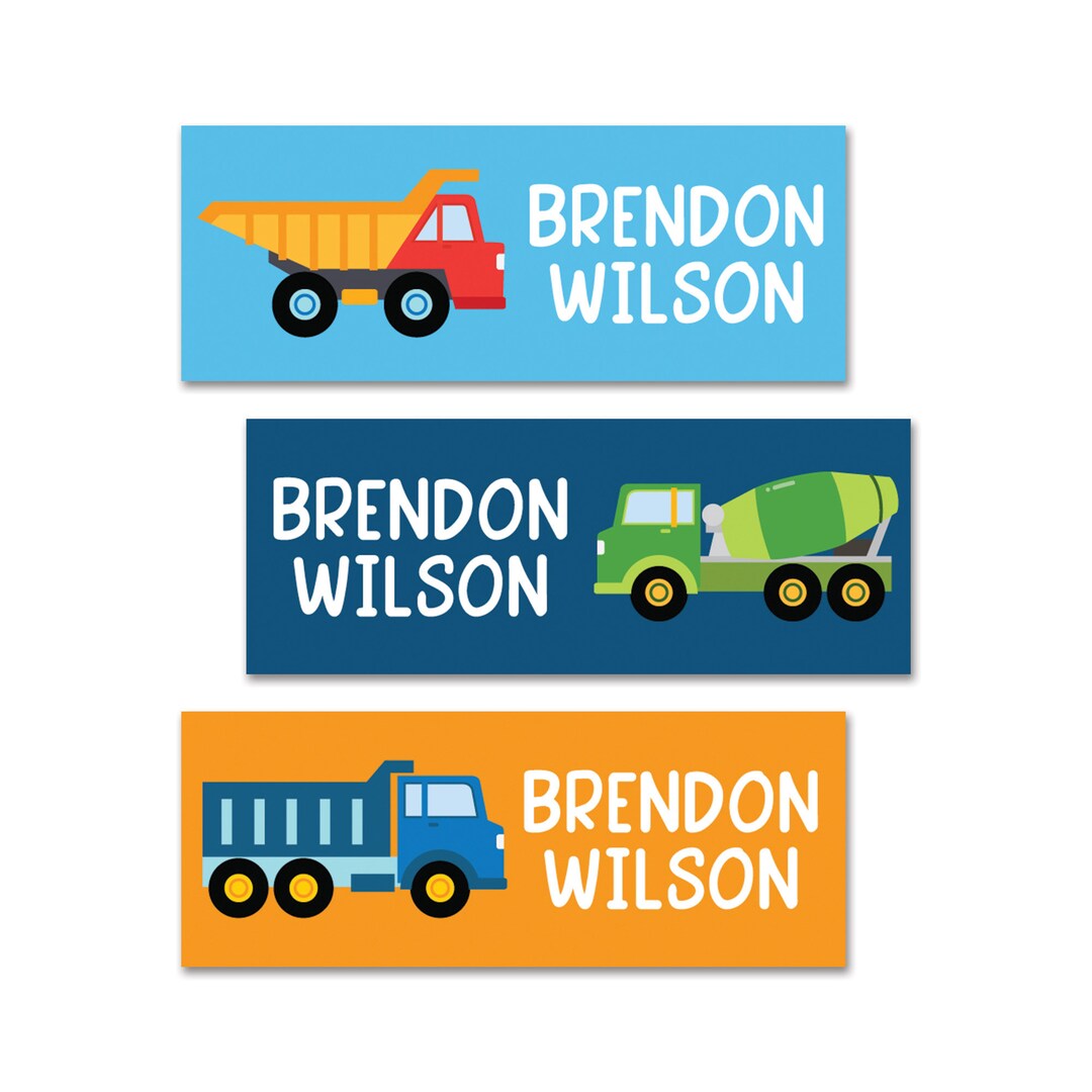 Boy Name Labels, Personalized Name Labels for School Supplies, Truck ...