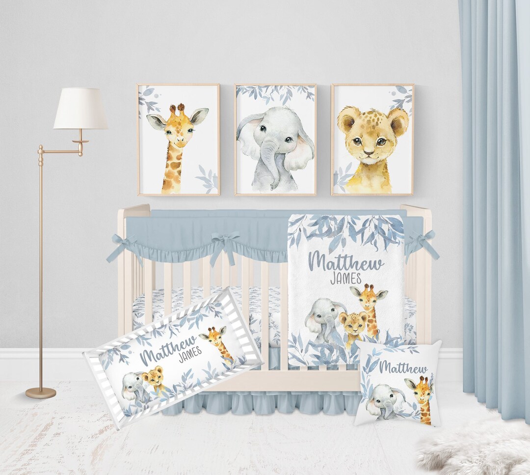 Safari Crib Bedding Set, Personalized Safari Nursery, Safari Animal ...
