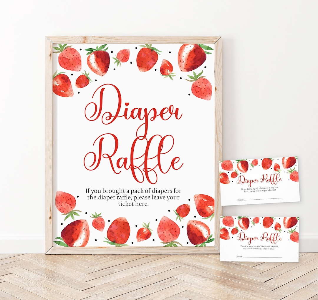 Baby Shower Diaper Raffle Sign and Raffle Tickets, Strawberry Baby ...