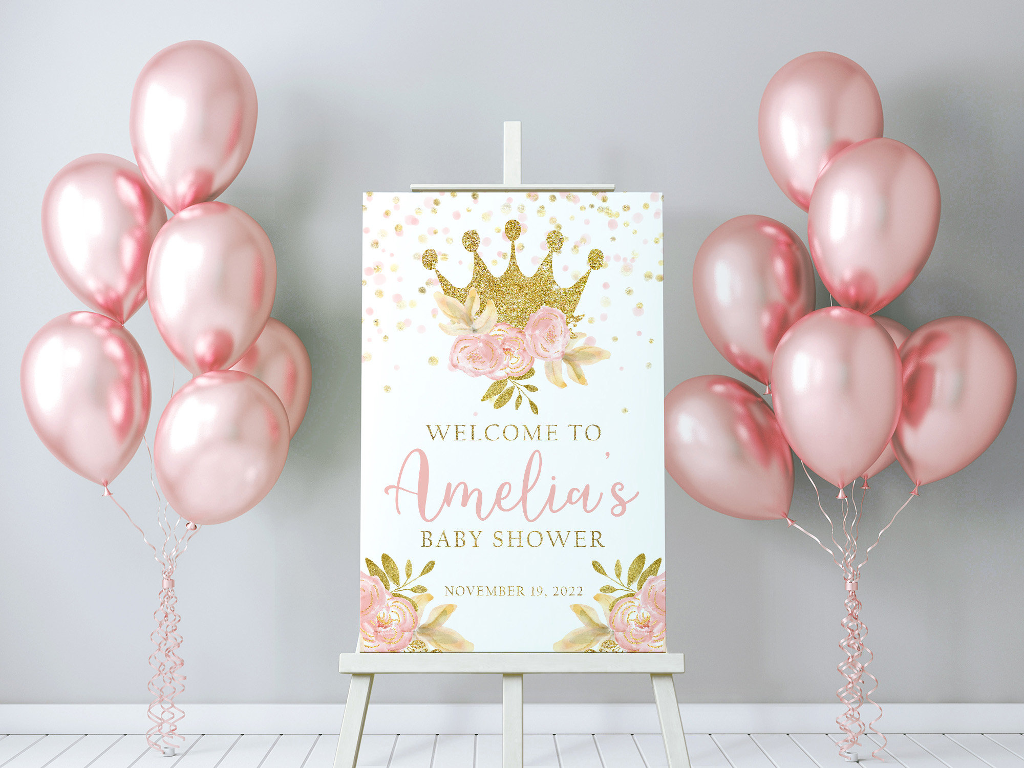 Princess Baby Shower Welcome Sign, Girl Baby Shower Decorations, Gold ...