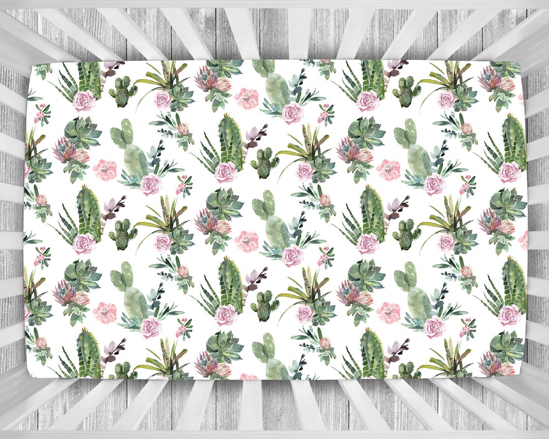 Cactus Crib Sheet, Pink Floral Crib Sheet, Boho Crib Sheet, Cactus Crib ...