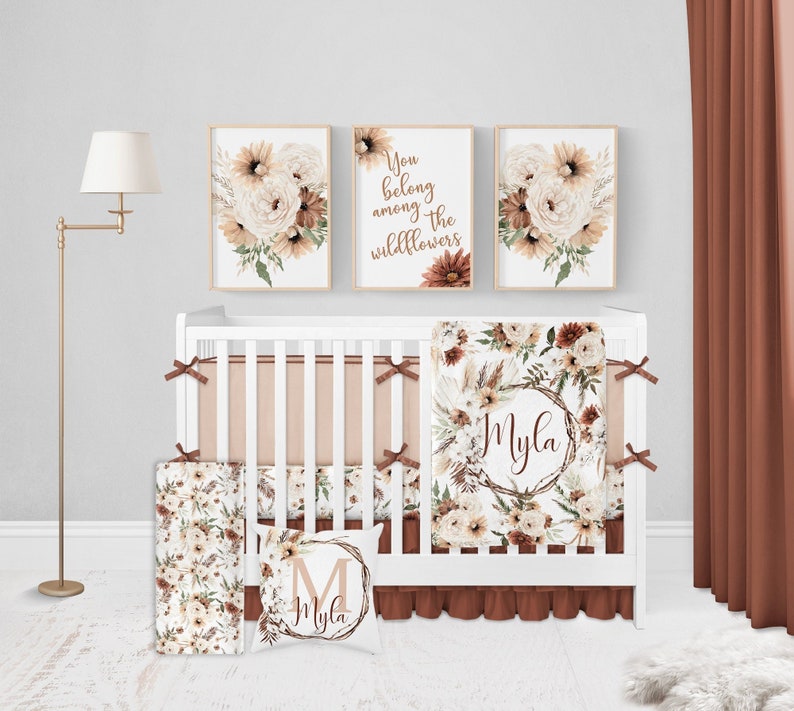 Boho Crib Bedding Set, Baby Girl Crib Bedding Set, Boho Floral Girl ...
