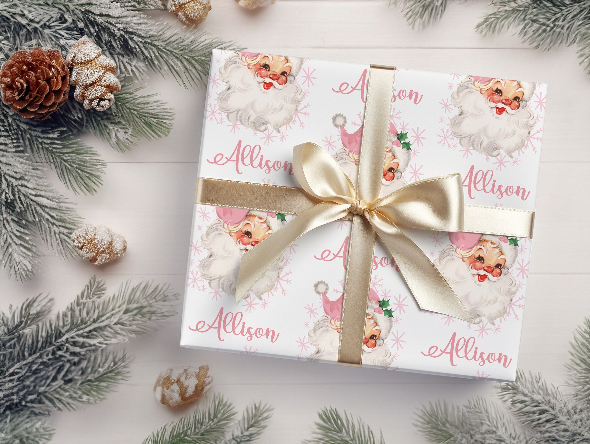 Pink Santa Christmas Wrapping Paper, Wrapping Paper Girl, Christmas ...