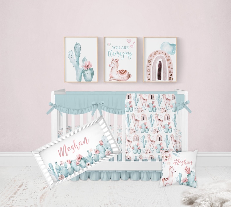 Boho Crib Bedding Set, Cactus Crib Set, Llama Crib Bedding, Girl ...