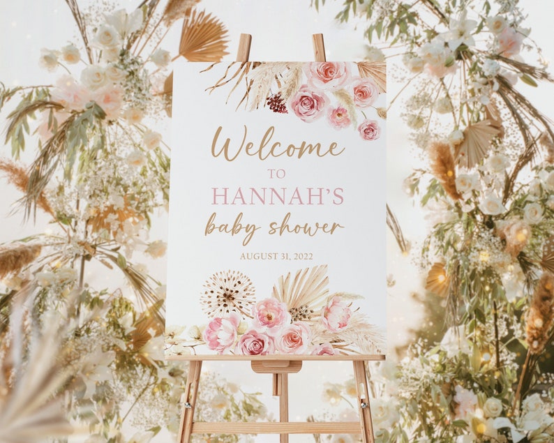 Boho Welcome Sign Floral Baby Shower Sign Pink Boho Baby - Etsy