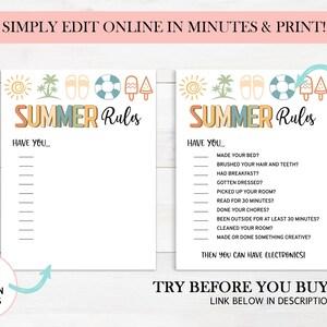 Editable Summer Screen Time Rules, Screen Time Checklist Printable ...