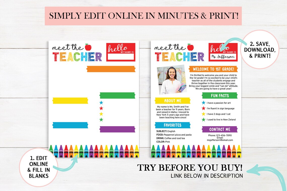Rainbow Meet the Teacher Template, Editable Teacher Printable, Back to ...