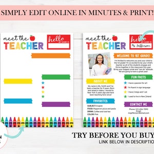 Rainbow Meet the Teacher Template, Editable Teacher Printable, Back to ...