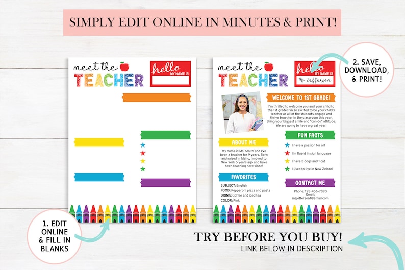 Rainbow Meet the Teacher Template, Editable Teacher Printable, Back to ...