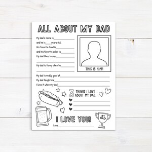 All About My Dad Printable, Fathers Day Gift From Kids, Dad ...