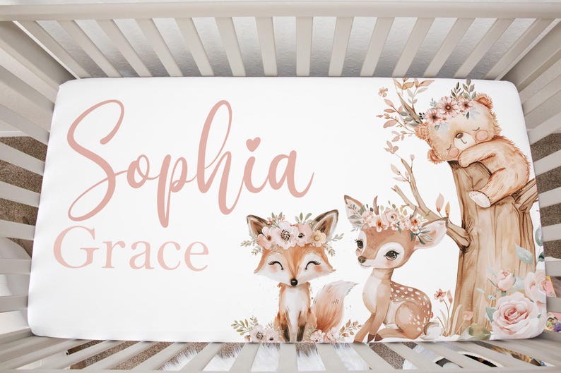 Baby Girl Crib Bedding Set, Woodland Nursery Bedding, Woodland Crib ...
