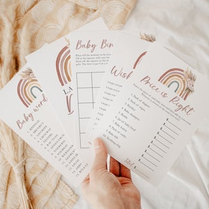 Rainbow Baby Shower Game Bundle, Boho Baby Shower Bundle, Baby Shower ...