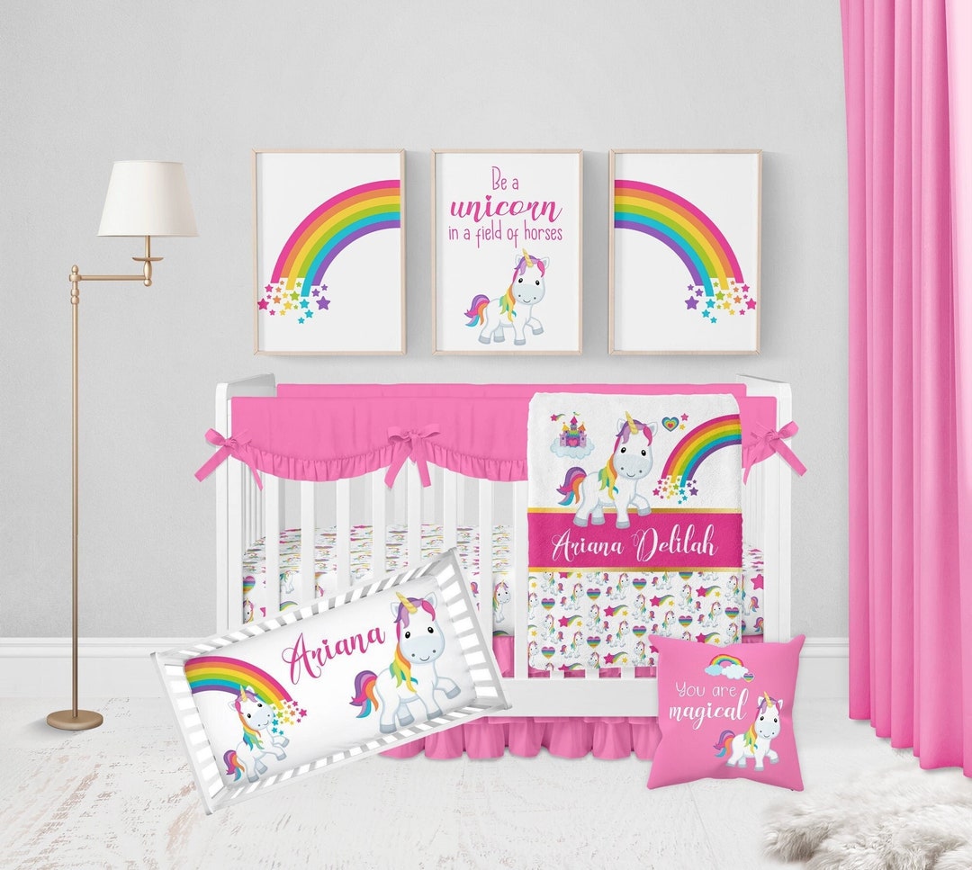 Unicorn Crib Bedding Set, Baby Girl Crib Bedding, Rainbow Unicorn ...