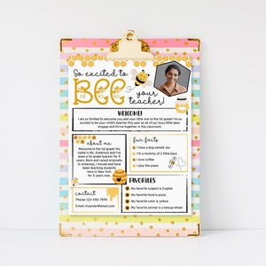 Meet the Teacher Template, Editable Teacher Printable, Bee Classroom ...