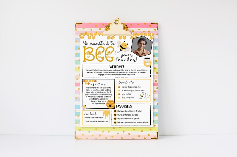 Meet the Teacher Template, Editable Teacher Printable, Bee Classroom ...