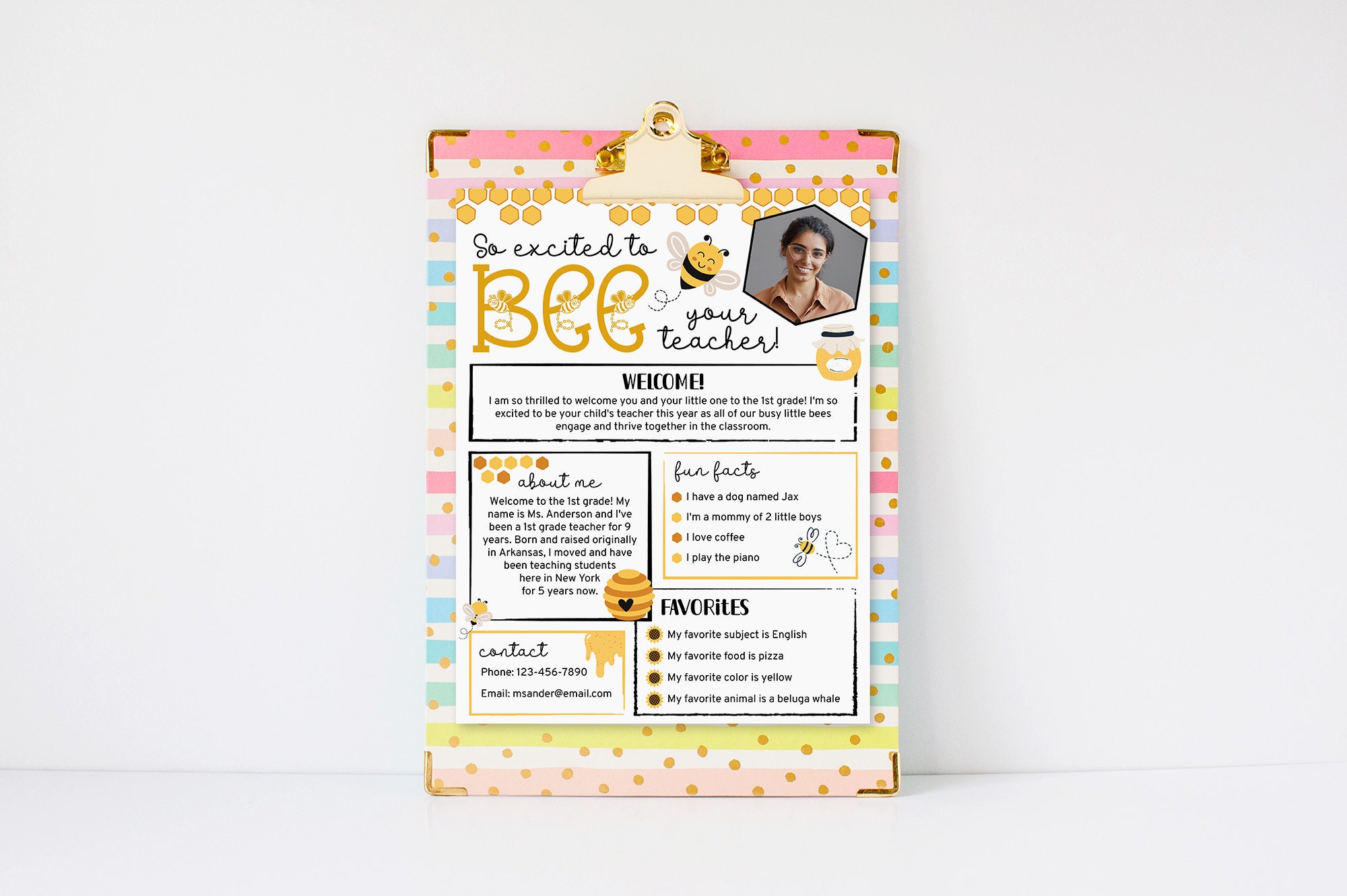Meet the Teacher Template, Editable Teacher Printable, Bee Classroom ...