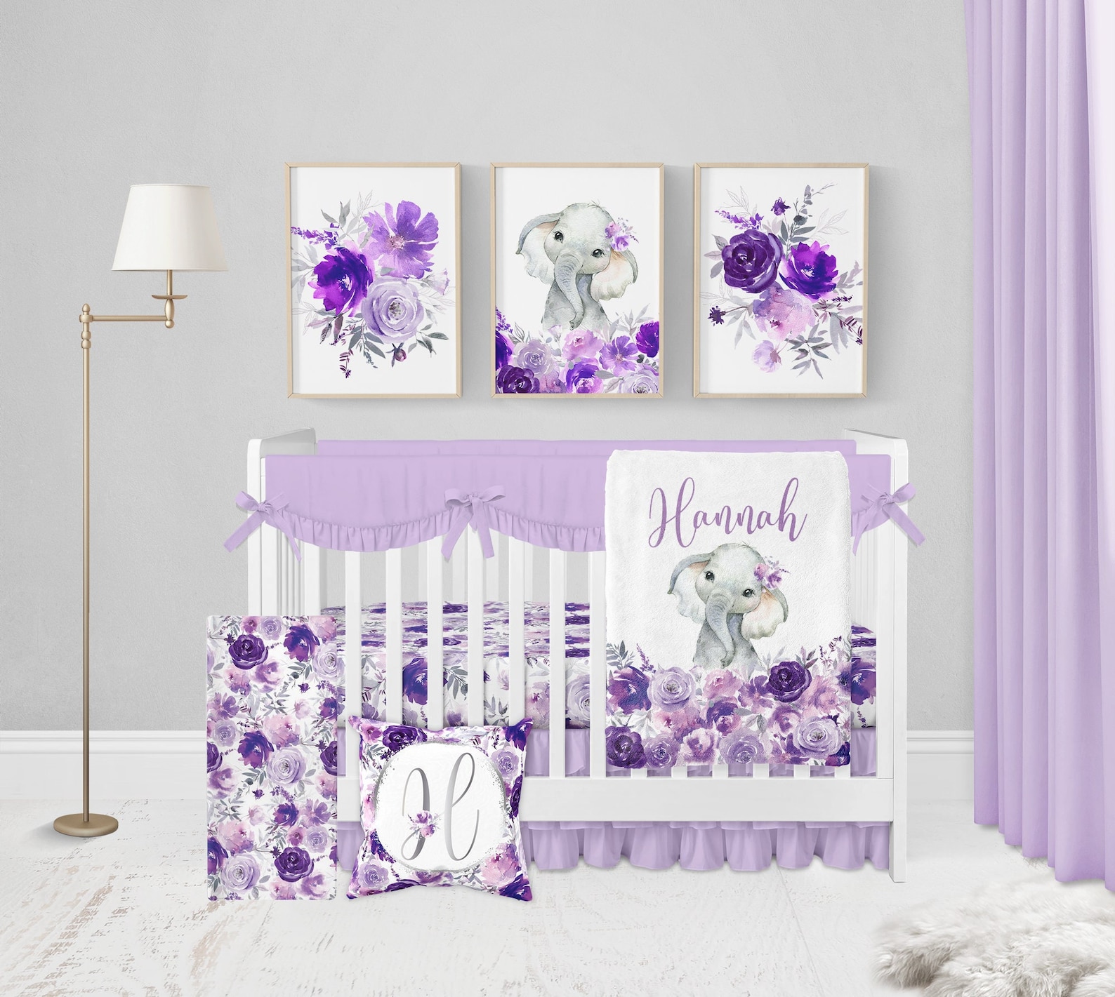 Elephant Baby Bedding Set Baby Girl Crib Bedding Set Purple - Etsy