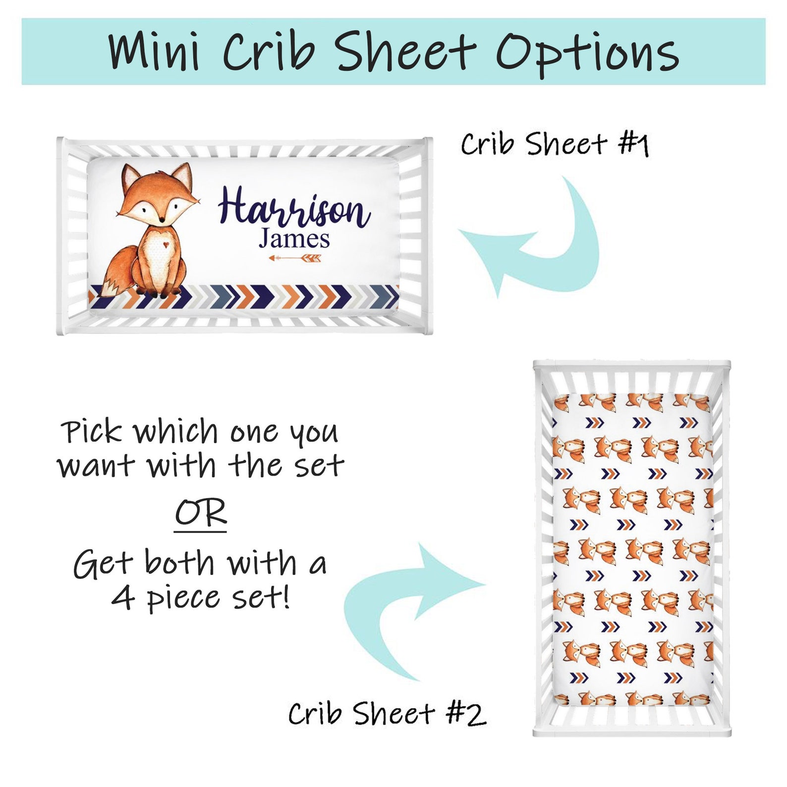 MINI Crib Bedding Set Boy Fox Crib Bedding Set Baby Boy Crib - Etsy