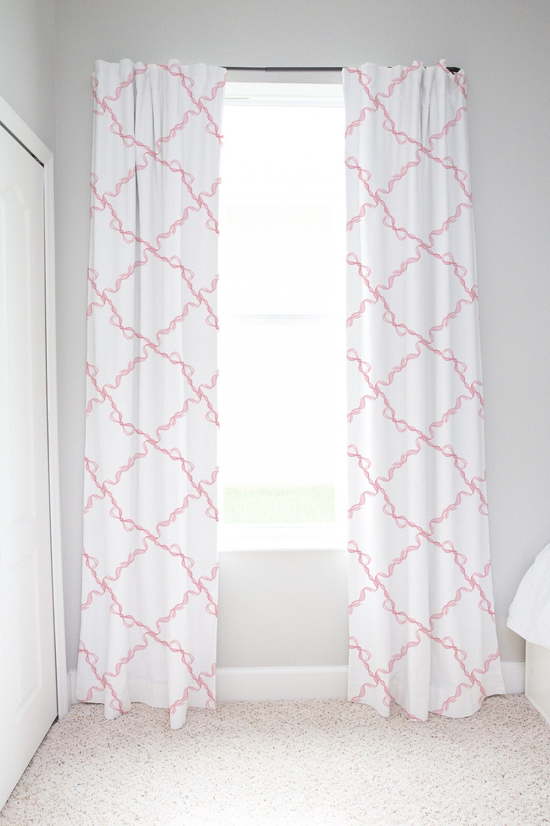 Pink Bow Curtains, Pink Nursery Curtains, Blackout Curtains Nursery ...