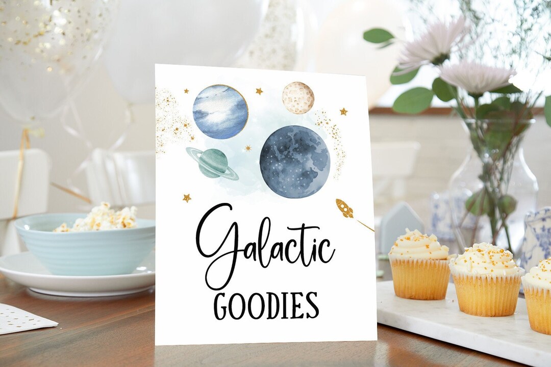 Outer Space Birthday Sign, Galactic Goodies Space Party Sign, Space ...