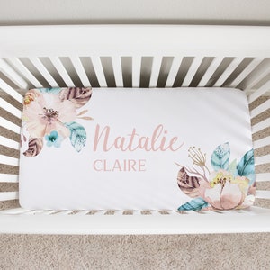 Boho Crib Sheet, Custom Boho Crib Sheet, Bohemian Floral Crib, Floral ...